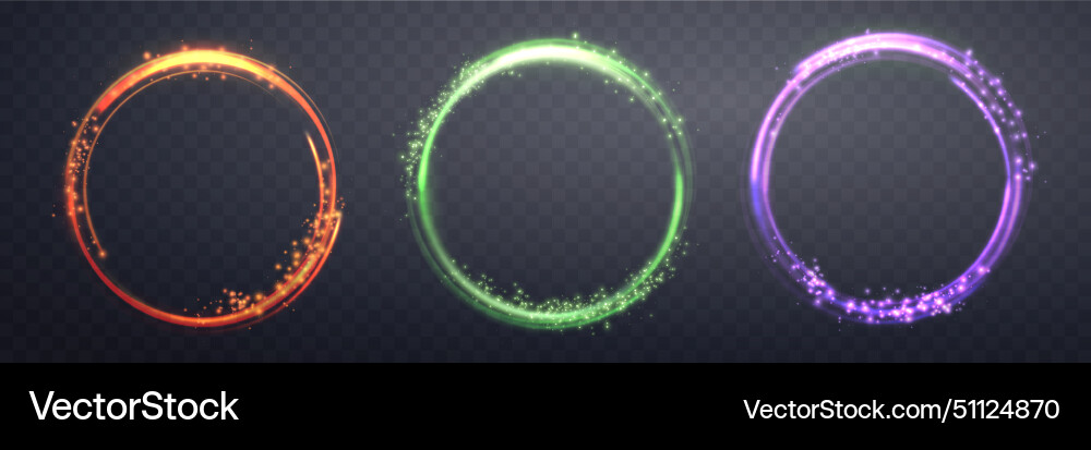 Glowing green magic rings neon realistic energy Vector Image