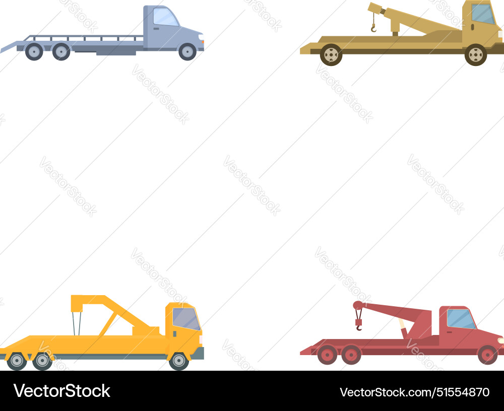 Set of flatbed tow truck Royalty Free Vector Image