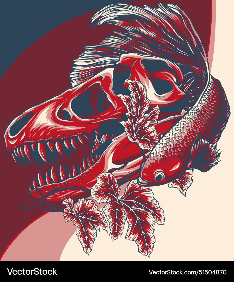 T-rex skull with betta fish Royalty Free Vector Image