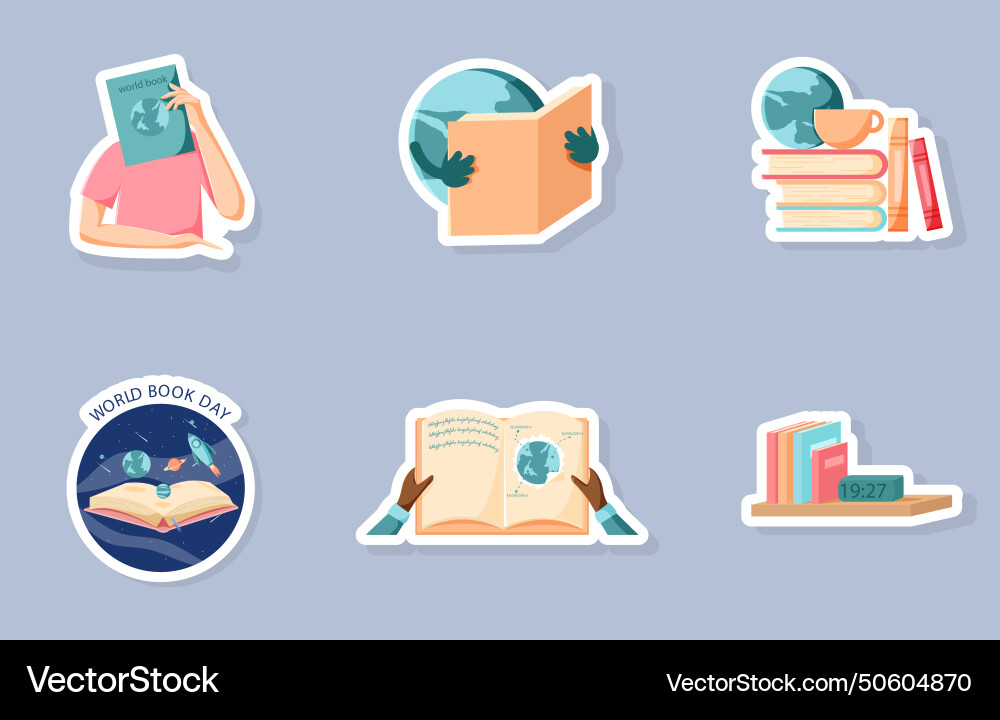 World book day sticker 3 Royalty Free Vector Image