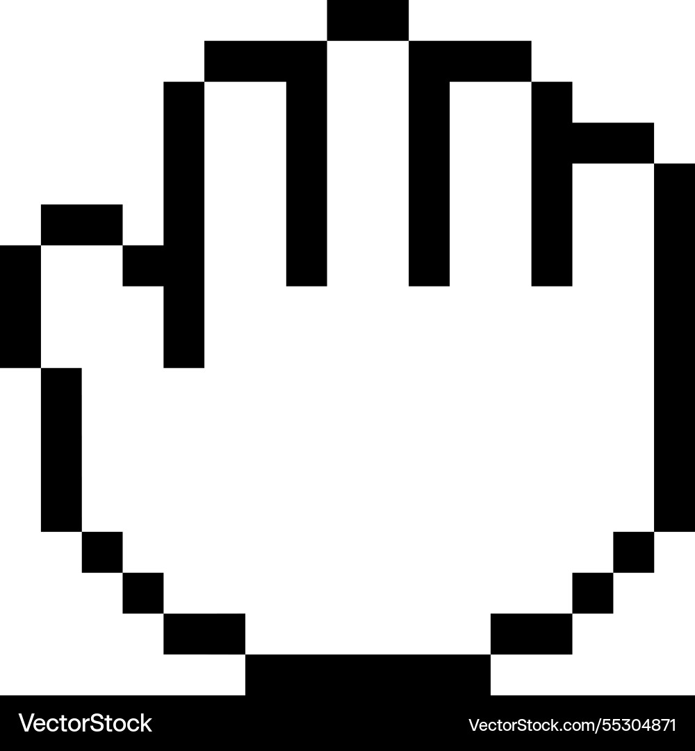 Black and white pixelated hand cursor is pointing Vector Image