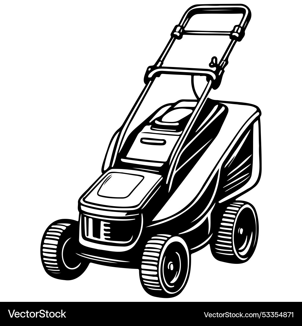 Cartoon lawnmower drawing black line isolated Vector Image