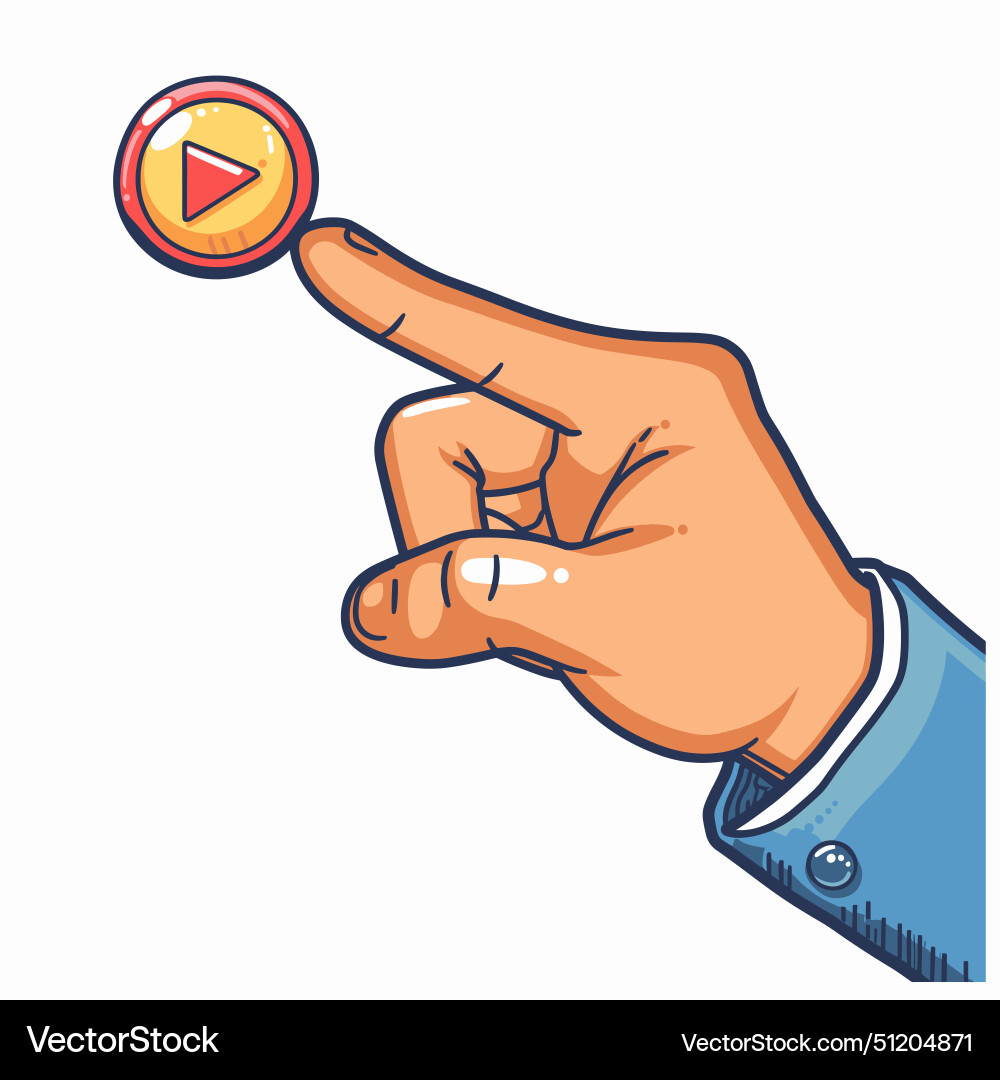 Hand pointing play button concept cartoon business