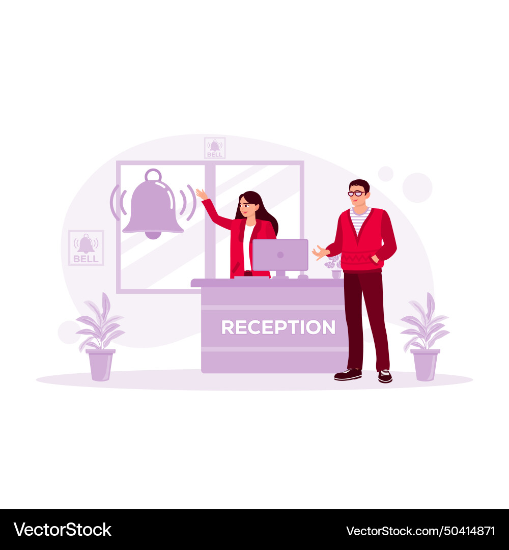 Hotel reception desk with a bell to serve guests Vector Image