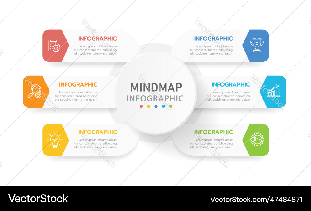 Infographic 6 steps mindmap diagram with topics Vector Image