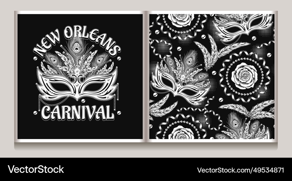 Pattern label with carnival masquerade masks Vector Image
