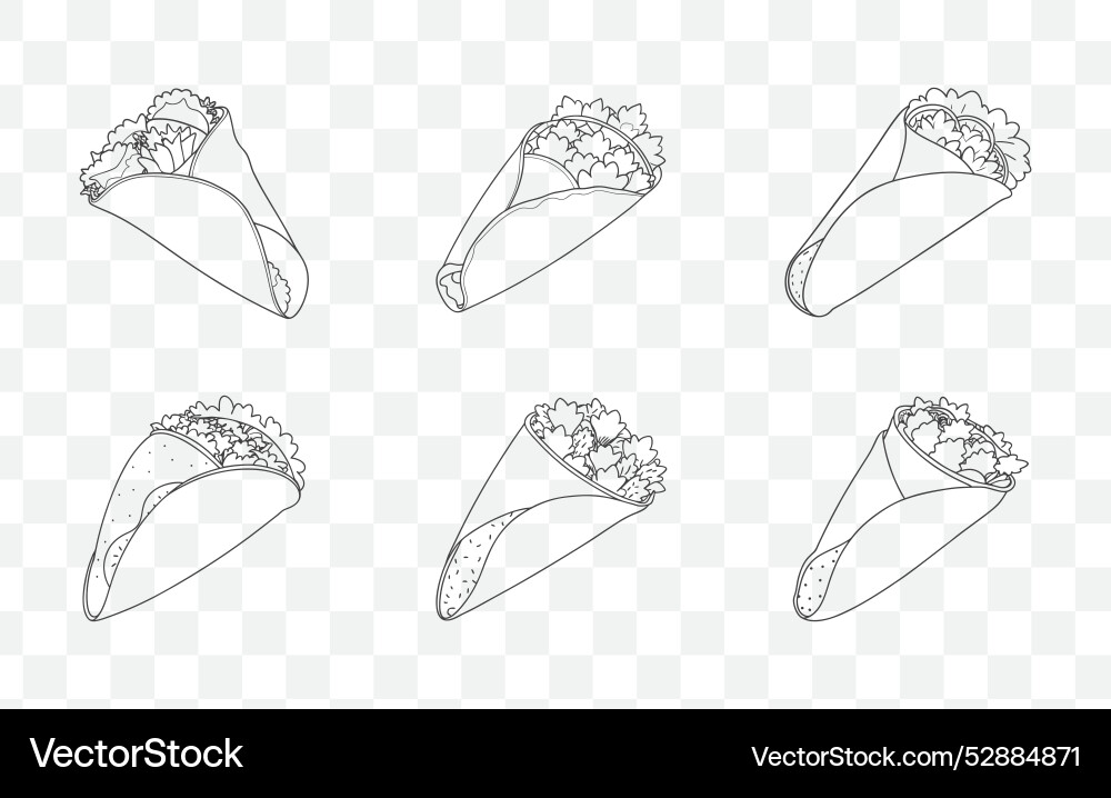 Print burrito line art set collection Royalty Free Vector