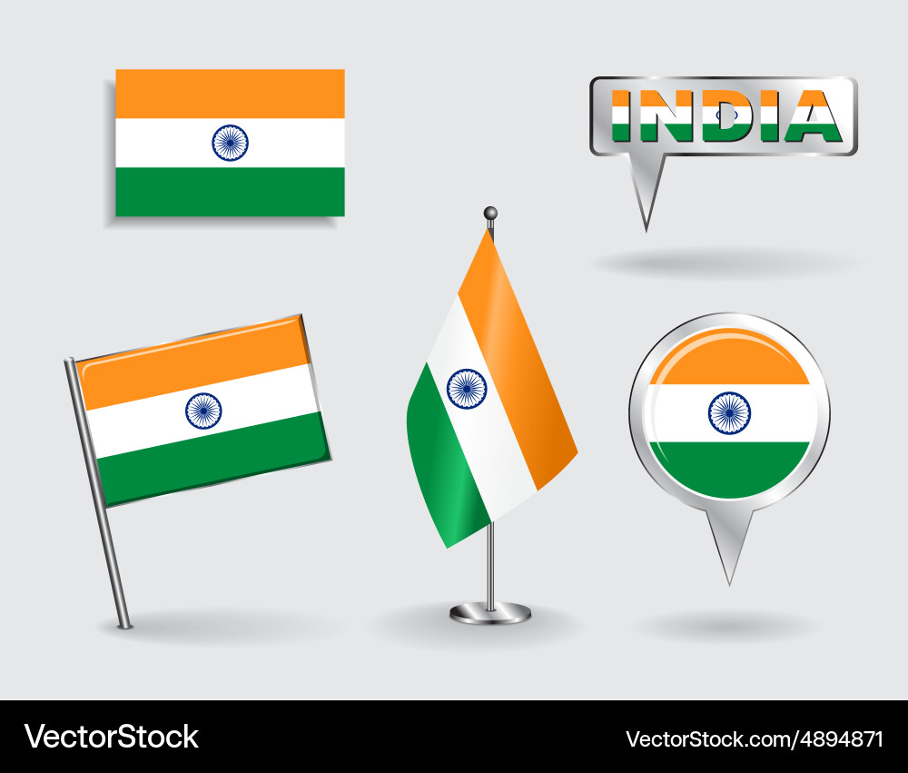 Set of indian pin icon and map pointer flags Vector Image