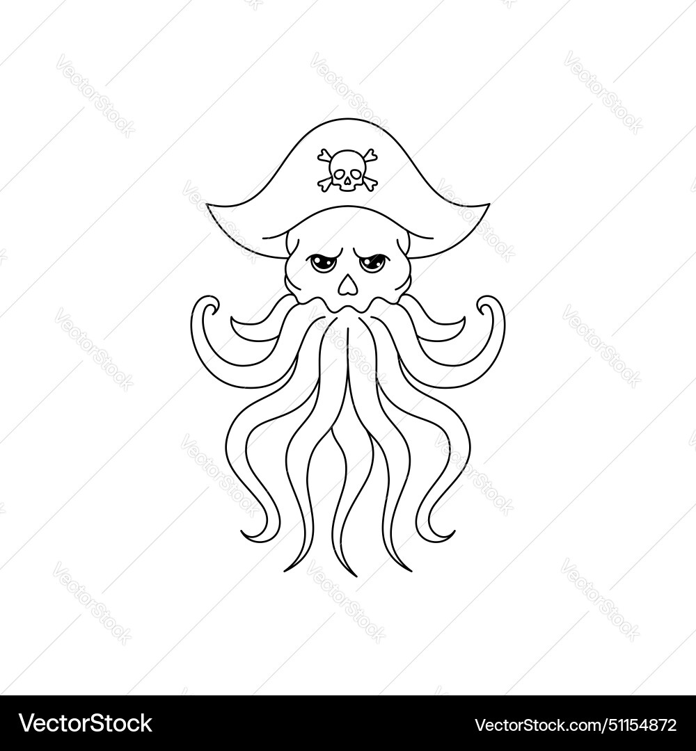 An octopus wearing a pirate hat line art style Vector Image