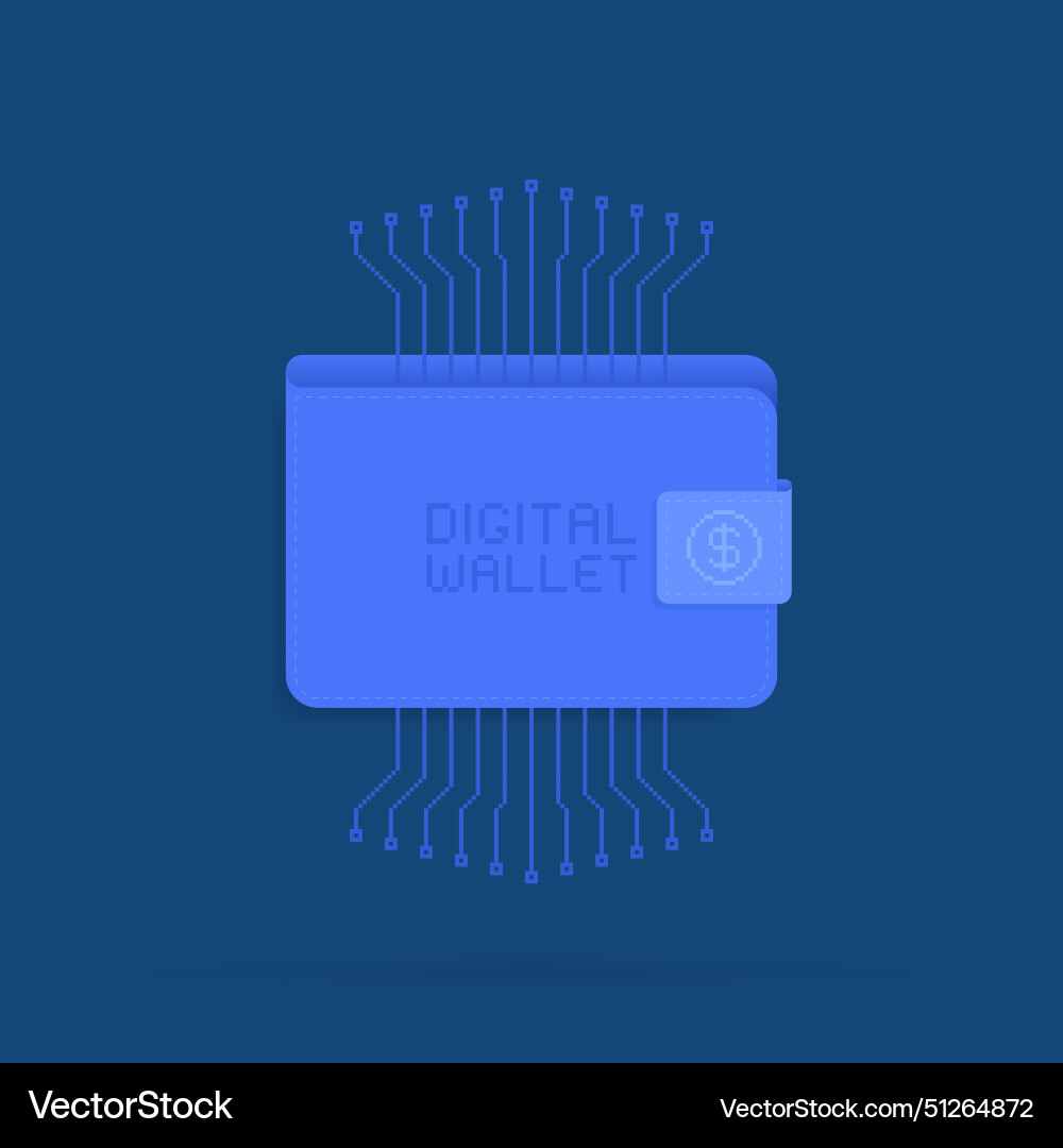 Digital wallet with pixel art microcircuit Vector Image