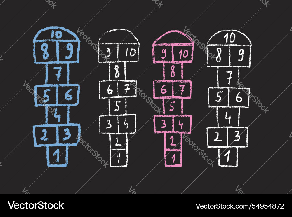 Hopscotch games set isolated on dark background Vector Image