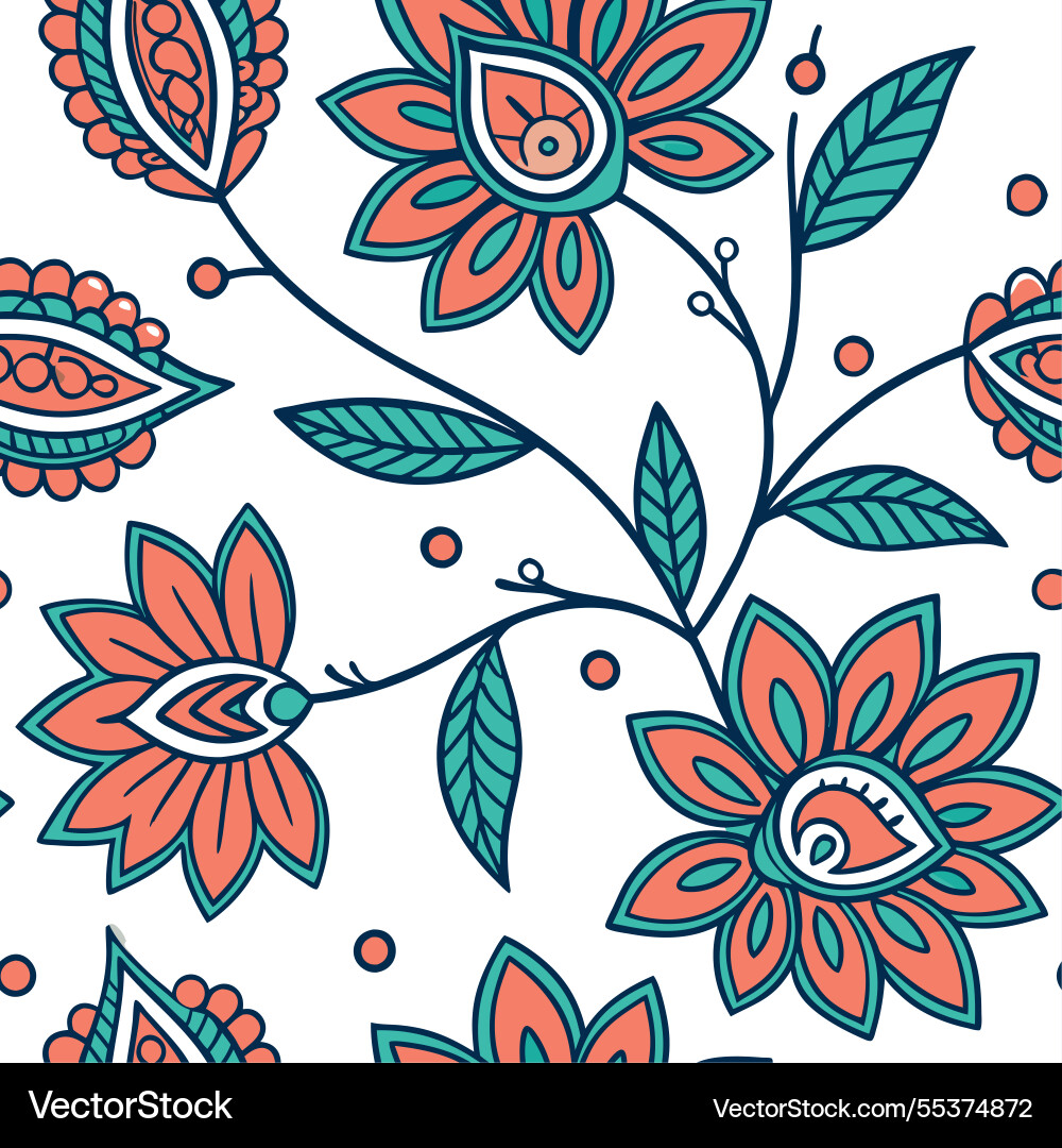 Indian madhubani seamless tile pattern Royalty Free Vector
