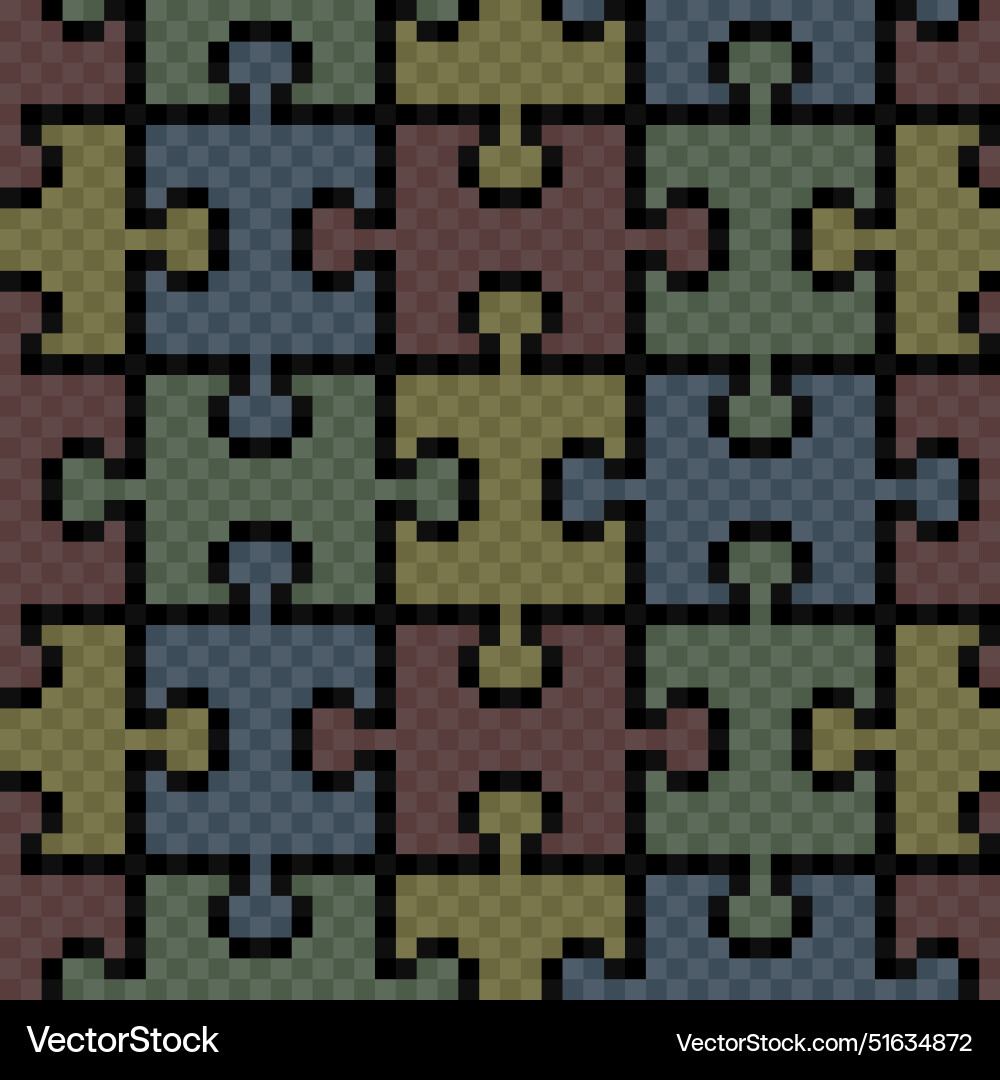 Seamless pixel background with puzzle Royalty Free Vector