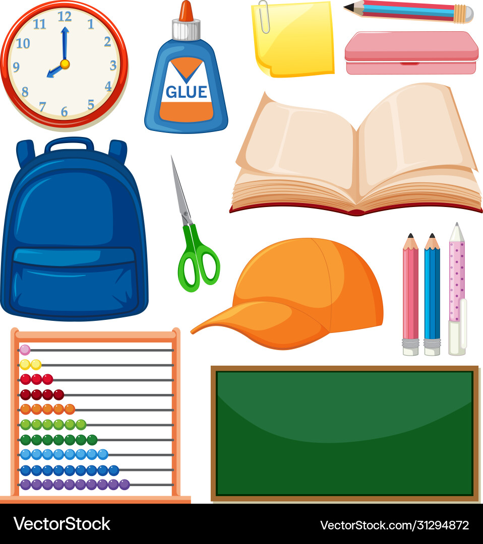 Set stationary tools and school Royalty Free Vector Image