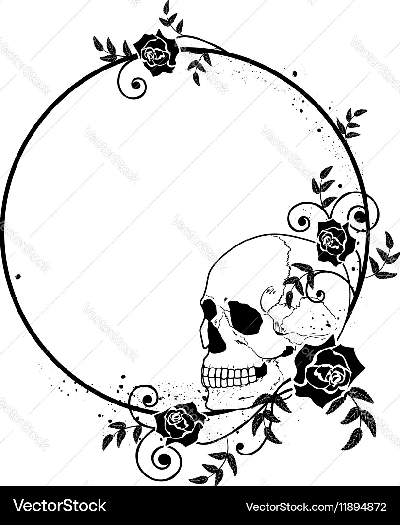 Skull and roses frame Royalty Free Vector Image