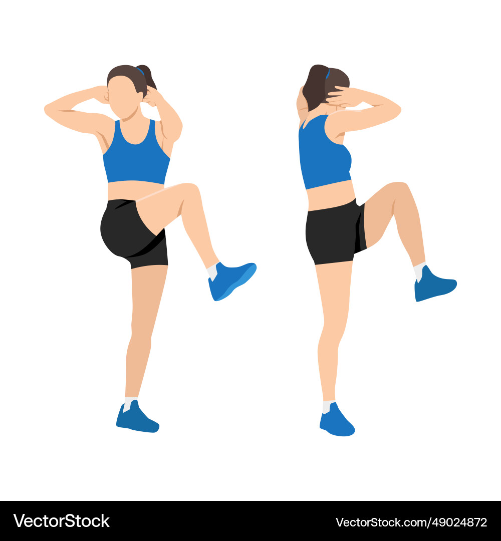 Woman doing standing elbow to knee exercise Vector Image