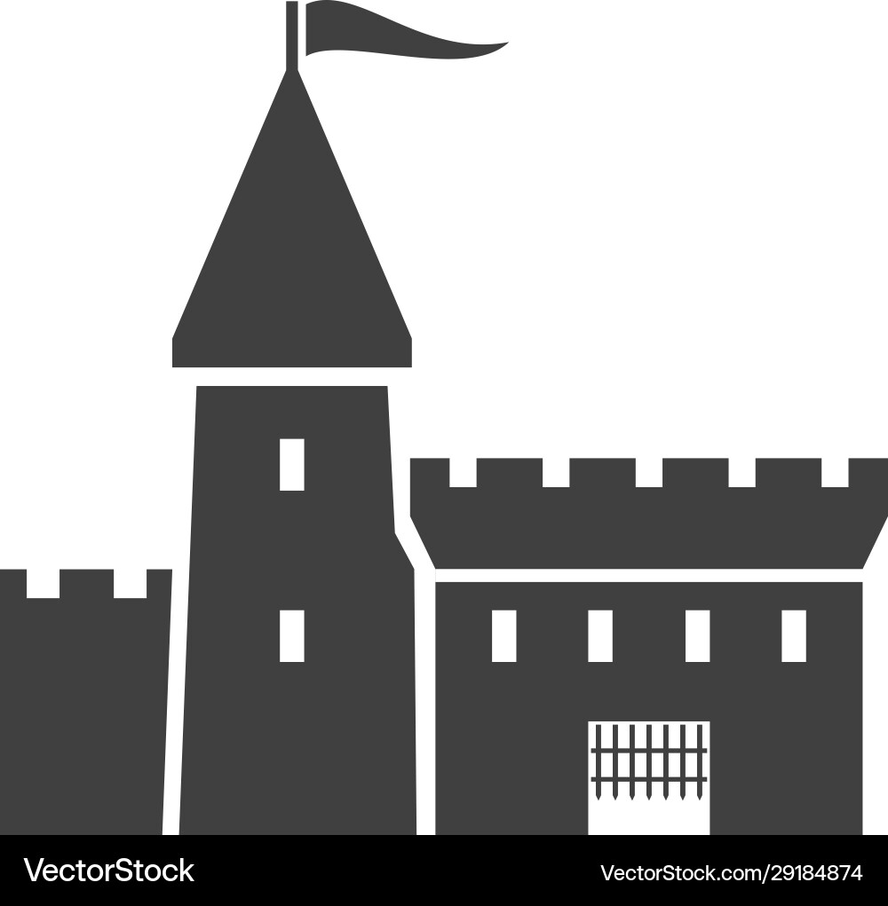 Ancient castle black icon old building facade Vector Image