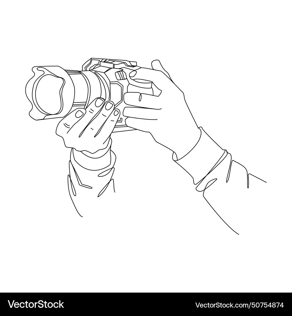 Hands holding camera line art drawing hand drawn Vector Image