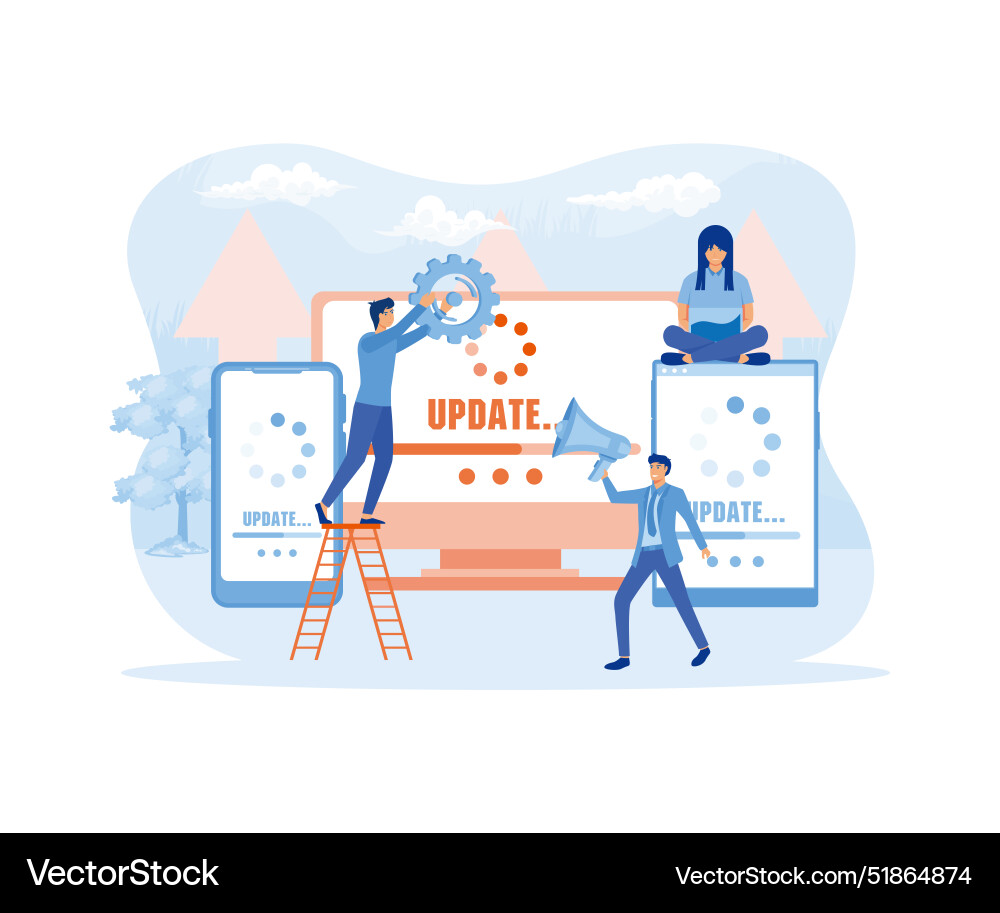 Update software mini people work with upgrade Vector Image