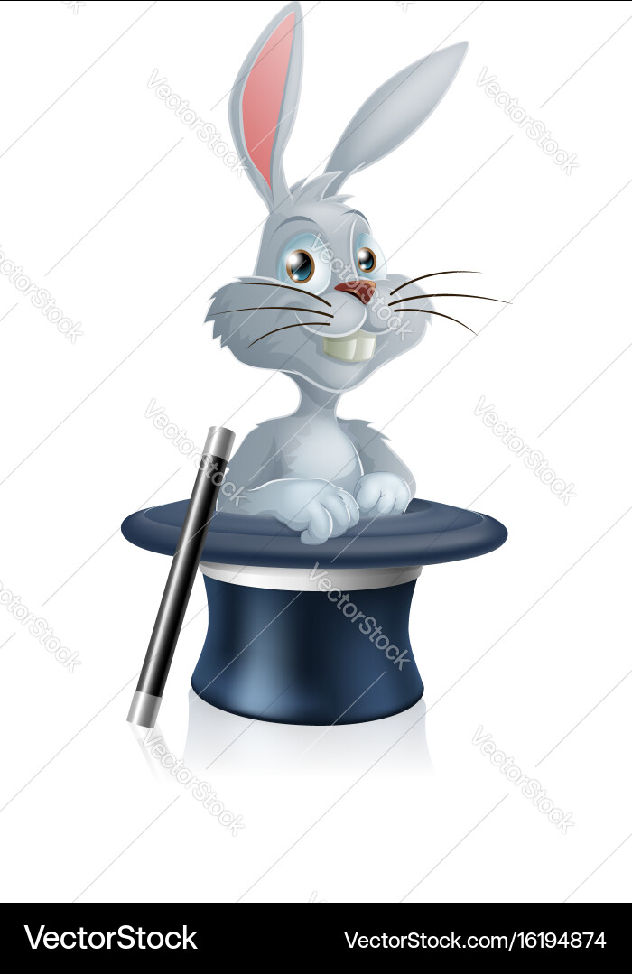 White rabbit and magic hat Royalty Free Vector Image