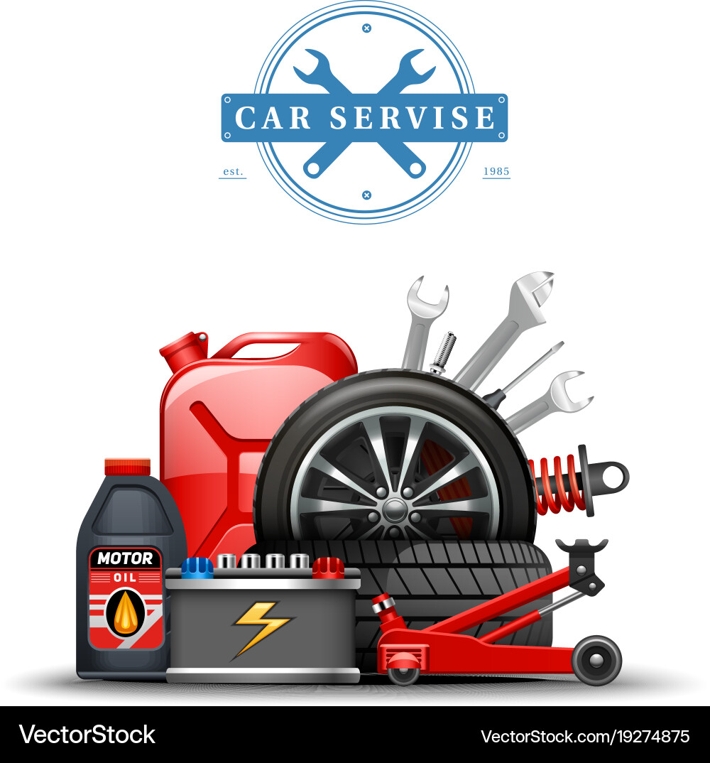 Car service center accessories composition Vector Image