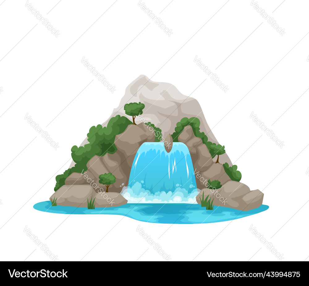 Cartoon river waterfall with trees water cascade Vector Image