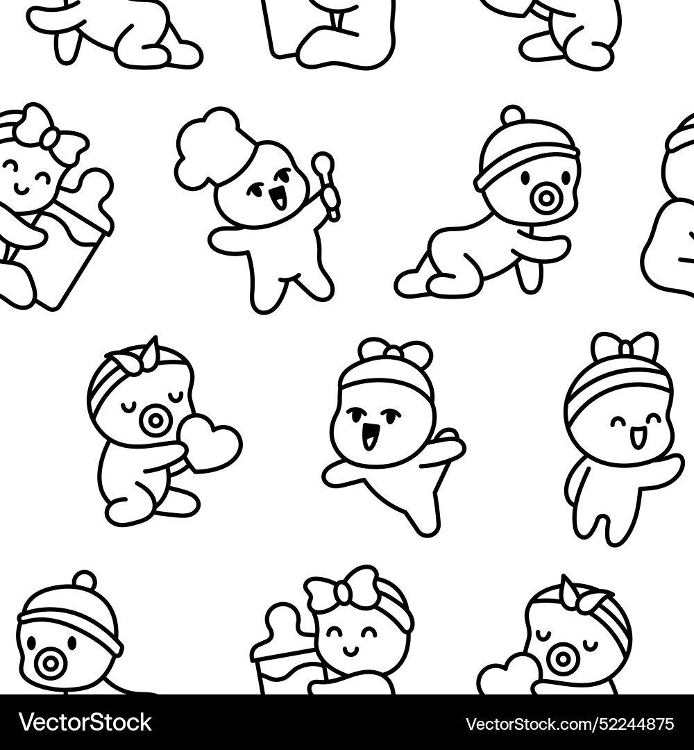 Cute baby girl seamless pattern coloring page Vector Image