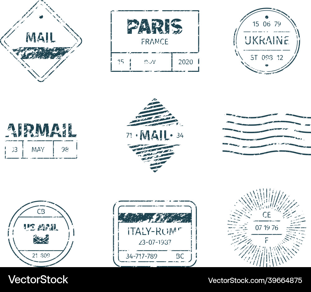 Postal stamp grunge post templates vintage blank Vector Image