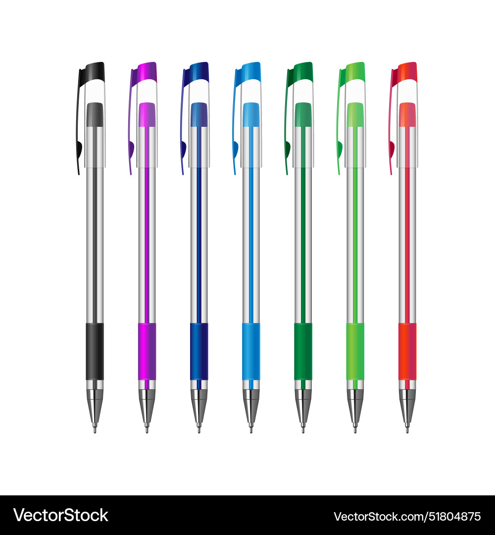 Set of plastic school pens different colors Vector Image