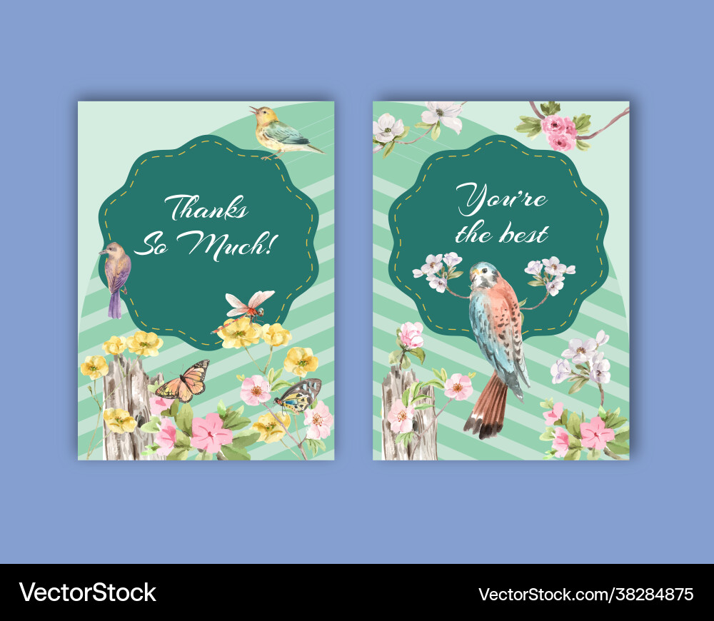 Thank you card template with spring and bird Vector Image