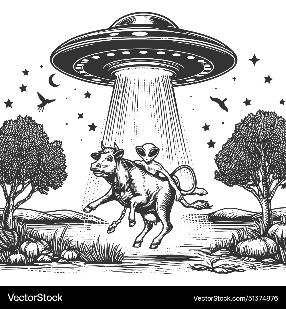 Alien abduction of cow by ufo Royalty Free Vector Image