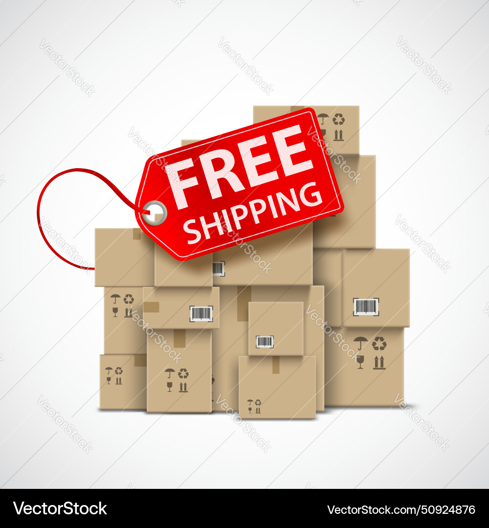 Cardboard boxes with free shipping label Vector Image
