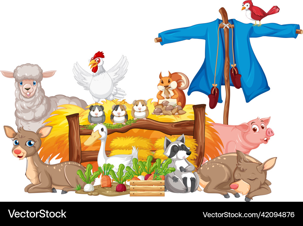 Farm animals by the fence Royalty Free Vector Image