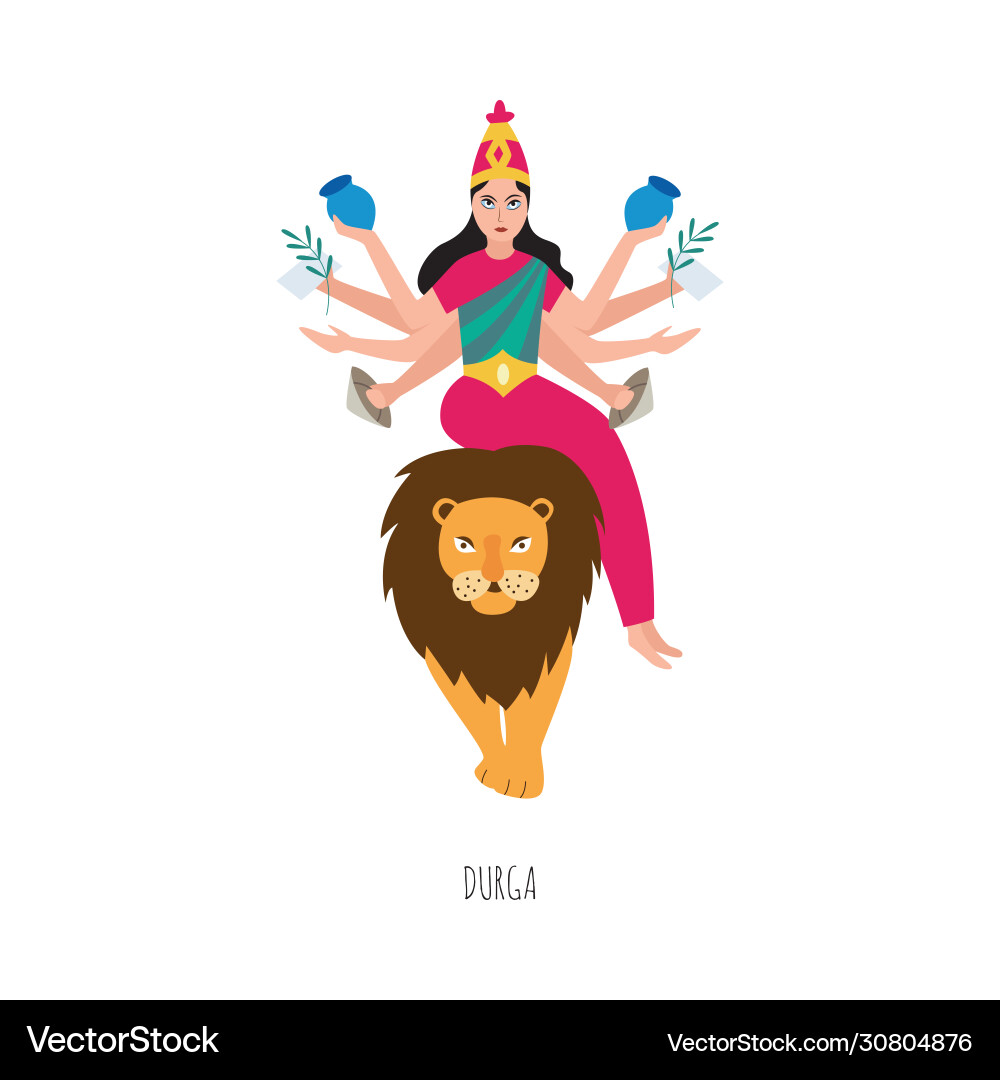 Indian goddess durga cartoon character on lion Vector Image