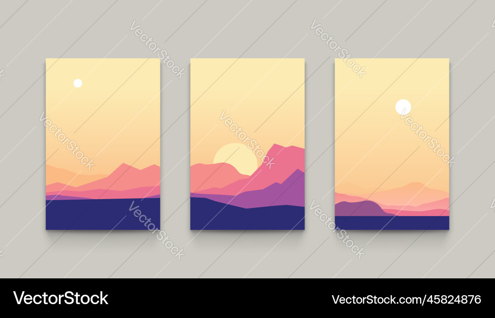 Three images of mountain landscapes layer design Vector Image