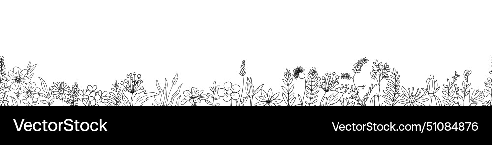 Wild blooming meadow flowers seamless art border Vector Image