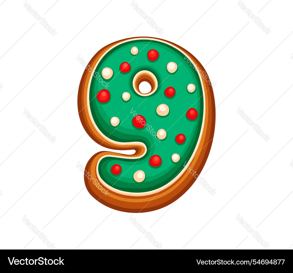 Christmas gingerbread number nine math symbol Vector Image