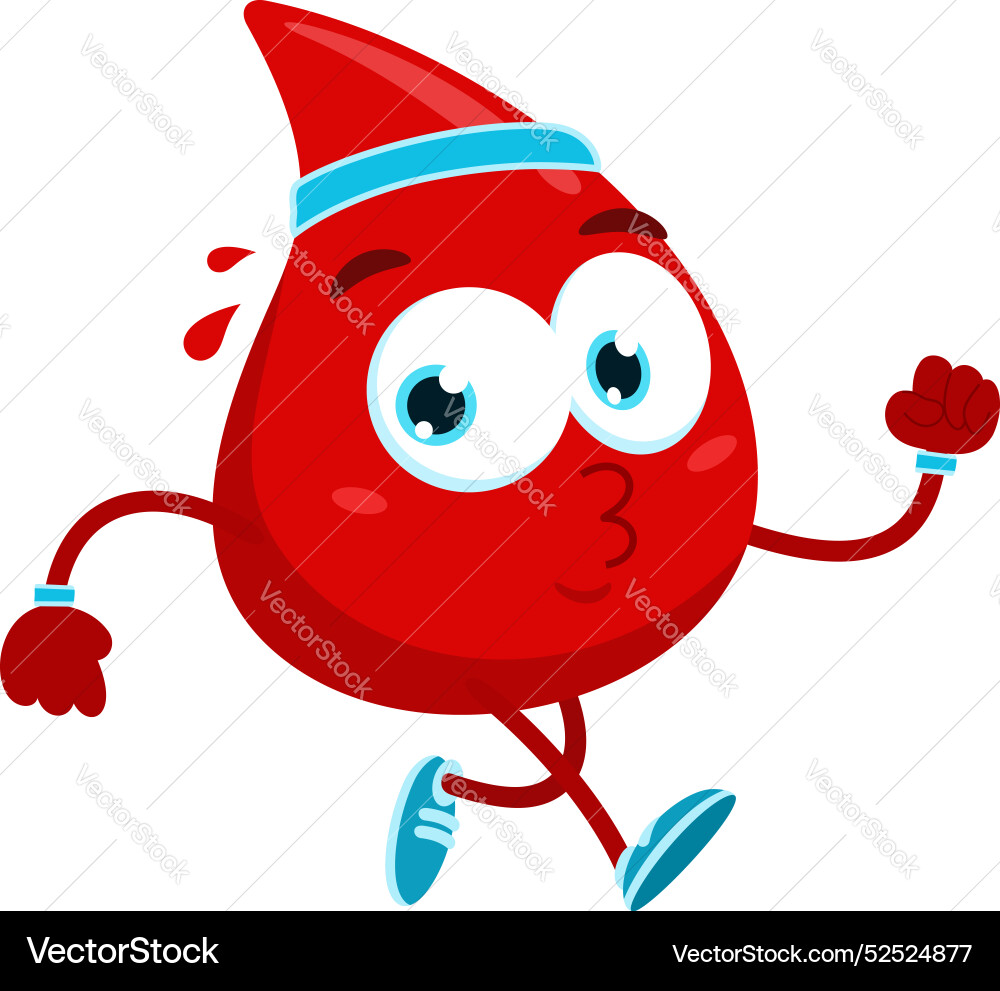 Cute red blood drop cartoon character jogging Vector Image