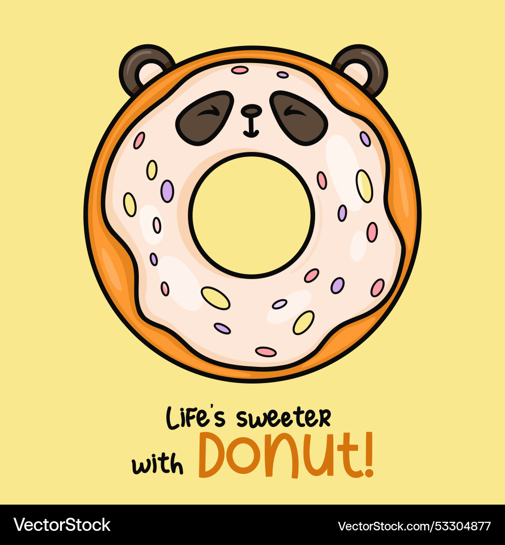 Funny kawaii donut panda bear character cute card Vector Image
