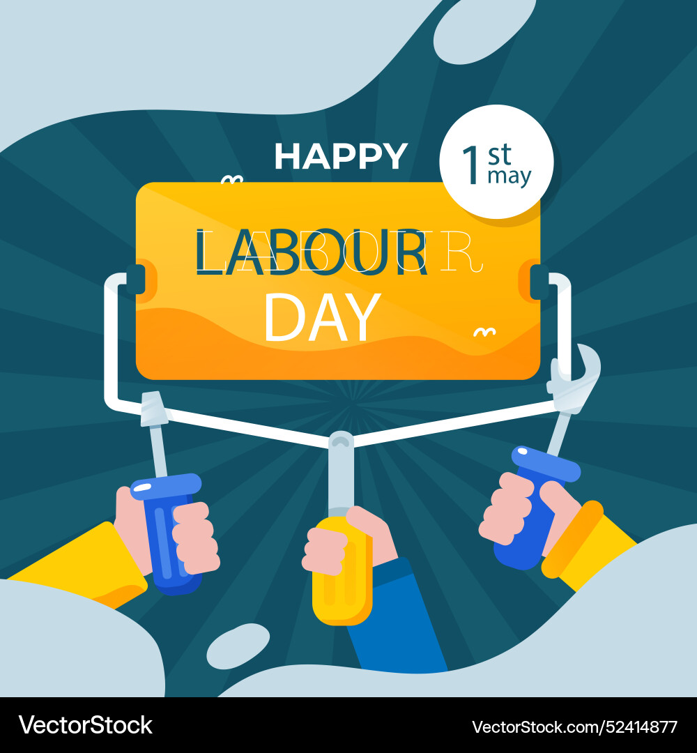 Happy labour day with paint roll Royalty Free Vector Image