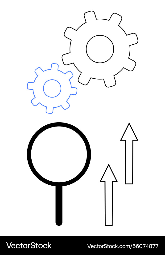 Magnifying glass gears and upward arrows Vector Image