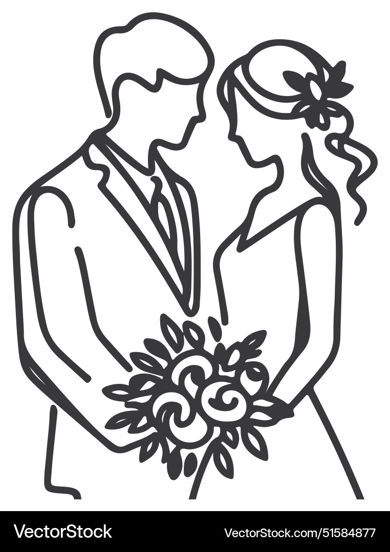 One continuous drawn line wedding from Royalty Free Vector