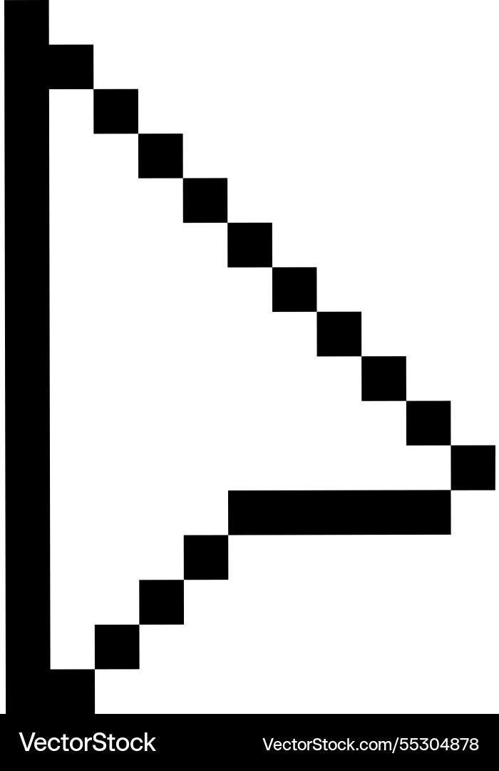 Black pixelated arrow pointing down and right with