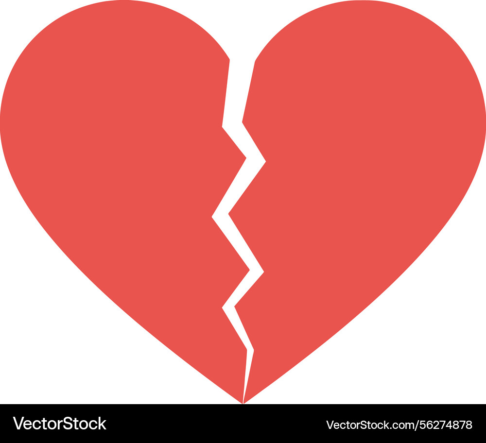 Broken red heart symbol with jagged crack Vector Image