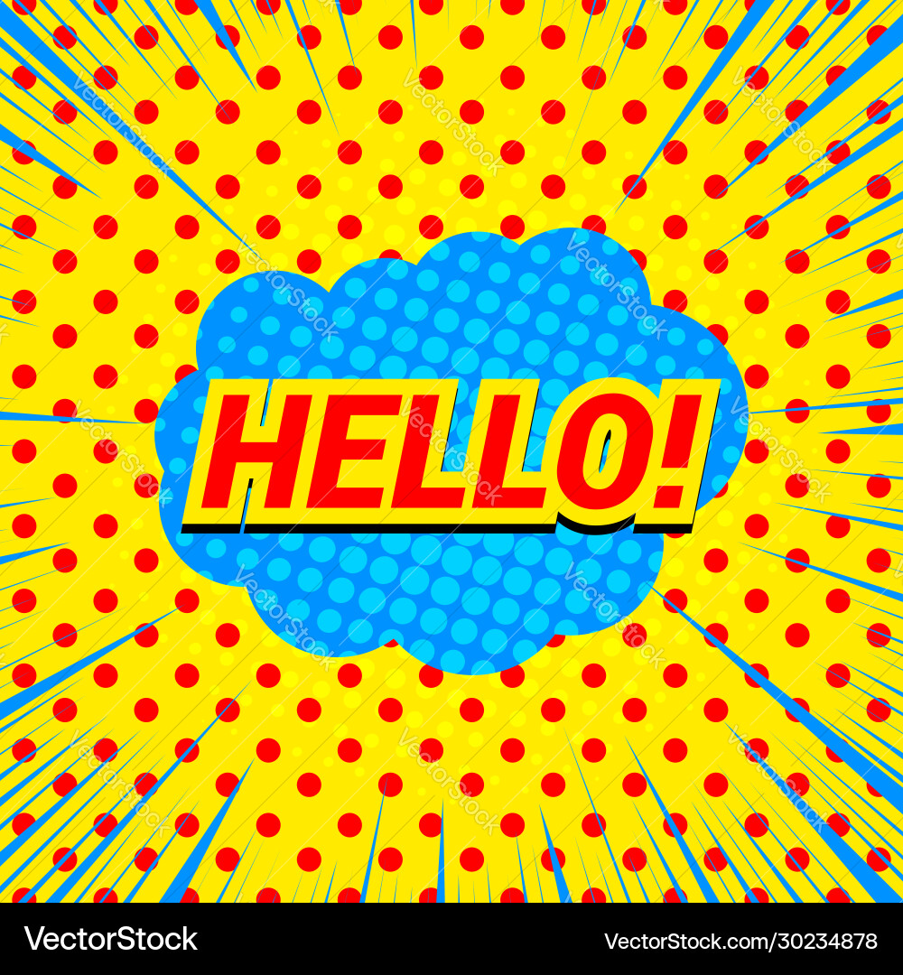 Comic hello wording template Royalty Free Vector Image