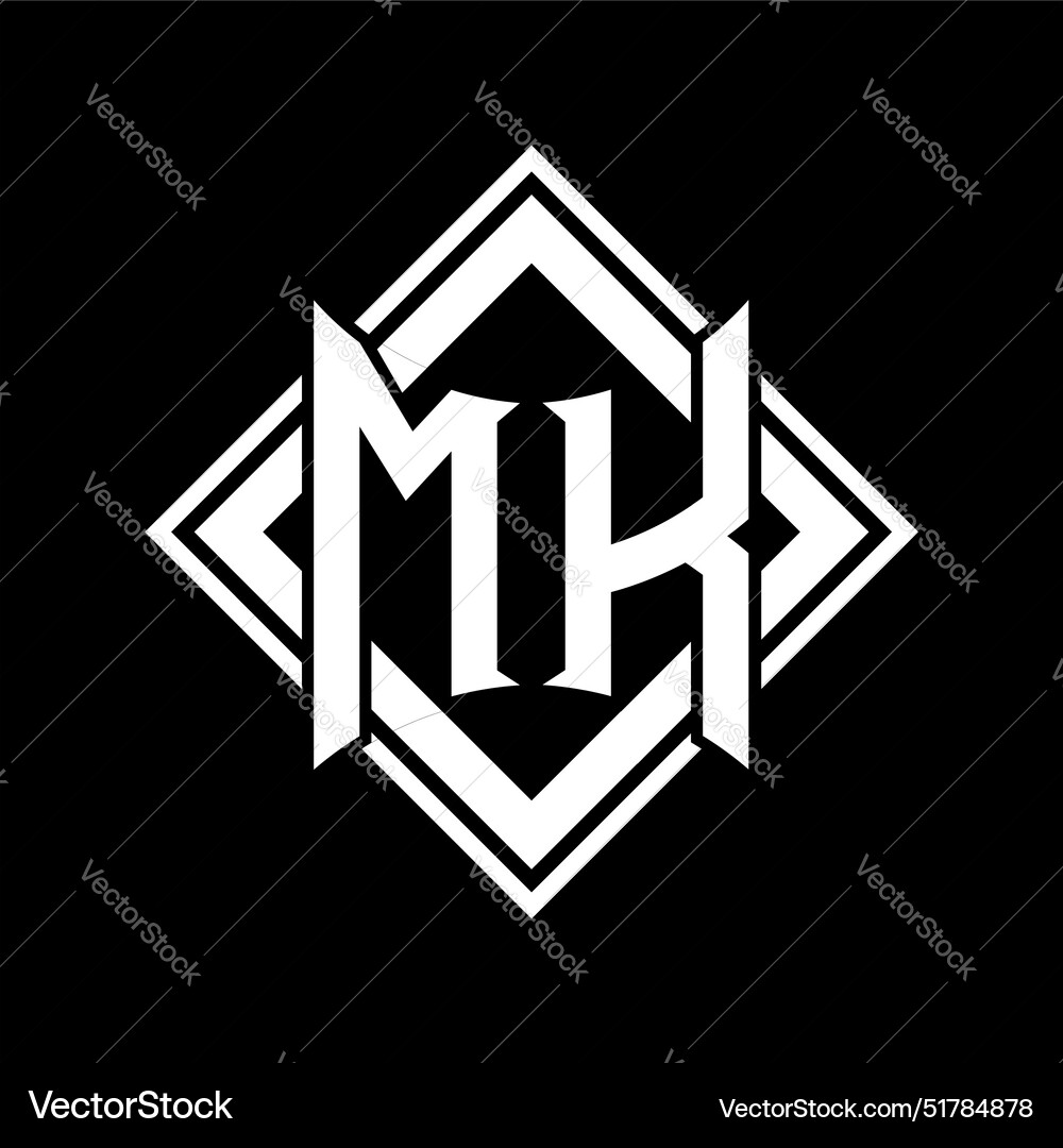 Mk letter logo abstract shield shape with square Vector Image