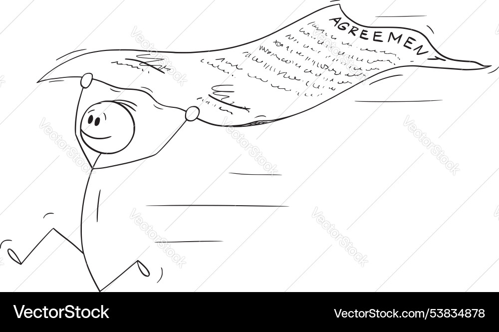 Person running with agreement cartoon stick Vector Image