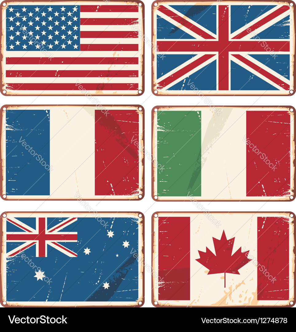 Retro tin signs with state flags Royalty Free Vector Image