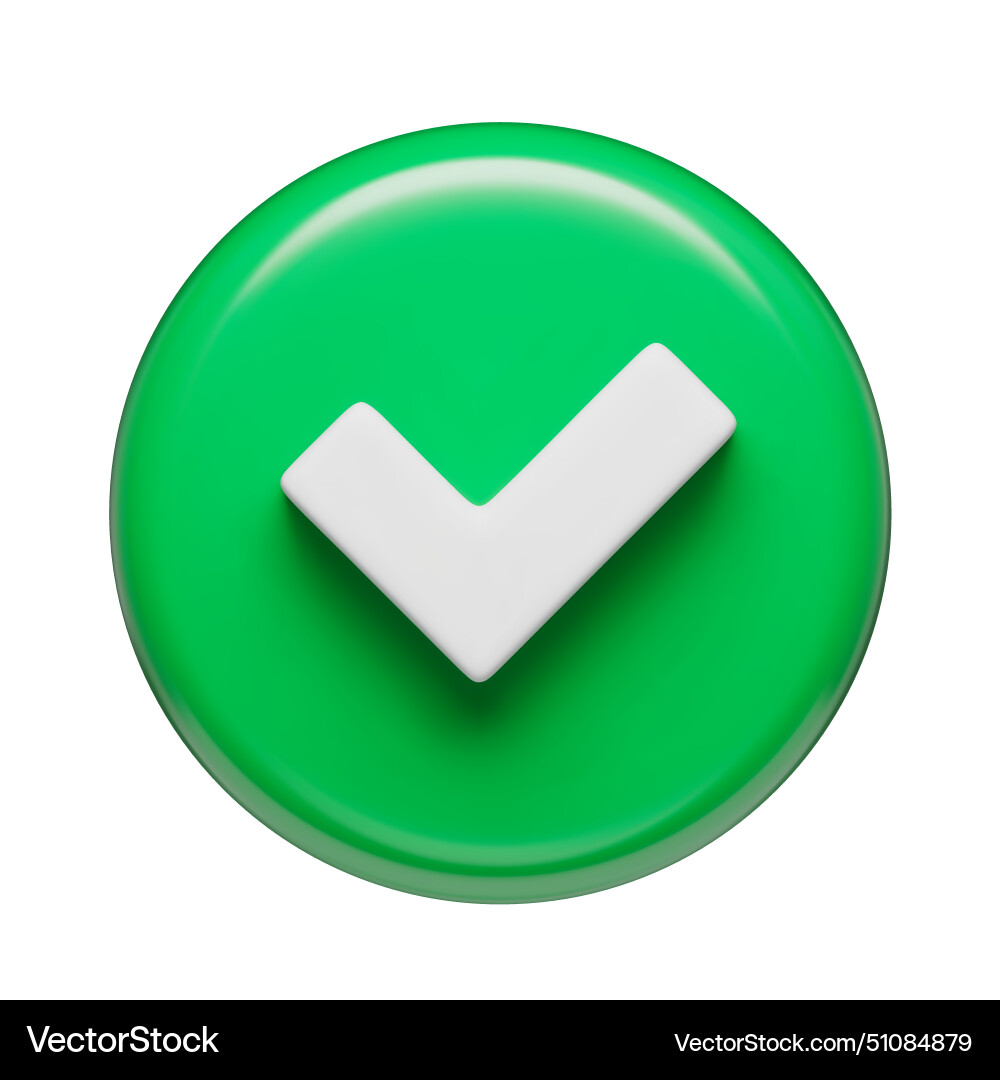 3d realistic tick check mark sign green round Vector Image