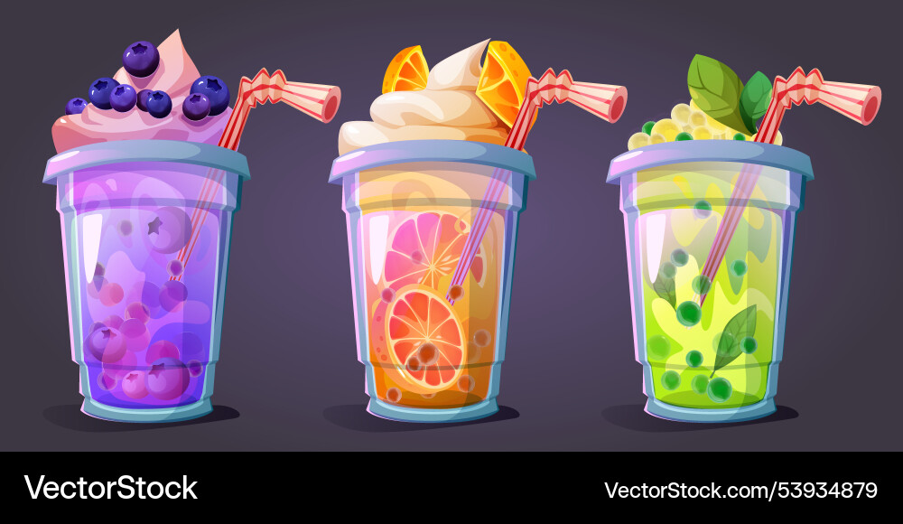 Bubble tea or milk cocktail with fruit and berry Vector Image